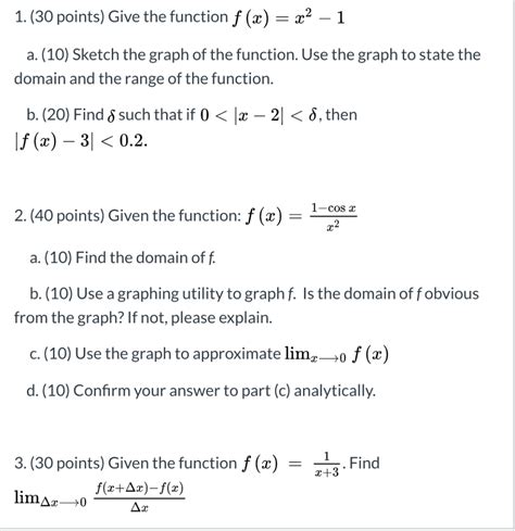 solved 1 30 points give the function f x x2 1 a