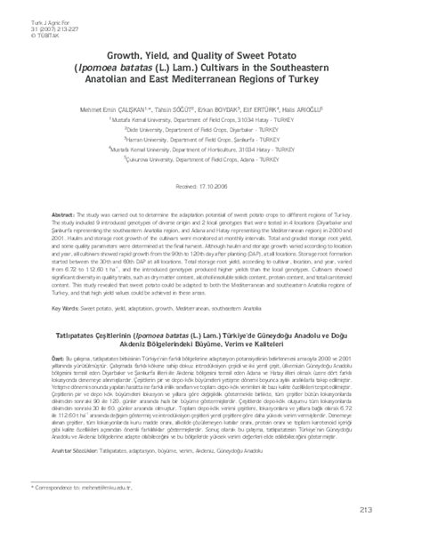 Pdf Growth Yield And Quality Of Sweet Potato Ipomoea Batatas L Lam Cultivars In The