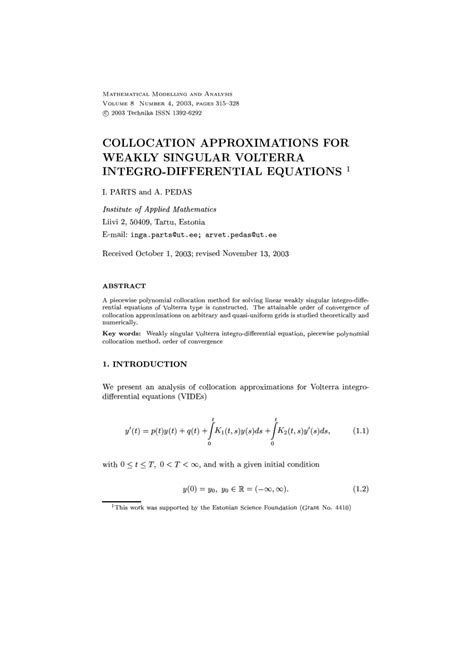 Pdf Collocation Approximations For Weakly Singular Volterra Integro‐differential Equations