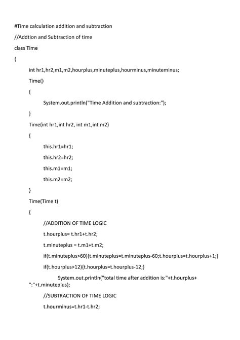 Java Assignment File Time Calculation Addition And Subtraction