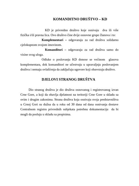 Komanditno Drustvo I Djelovi Stranog Drustva Pdf