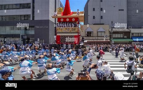 Gion Matsuri Gion Festival Chariot Parade Pulling The Taka Yama Float Hawk Float Through