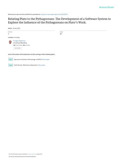 Relating Plato To The Pythagoreans The Development Of A Software System