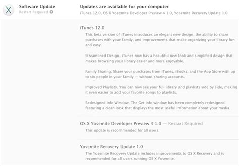 Os X Yosemite Developer Preview 4 And Itunes 12 Beta Released For Dev