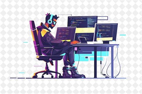 futuristic software engineer with characters coding and deve png people