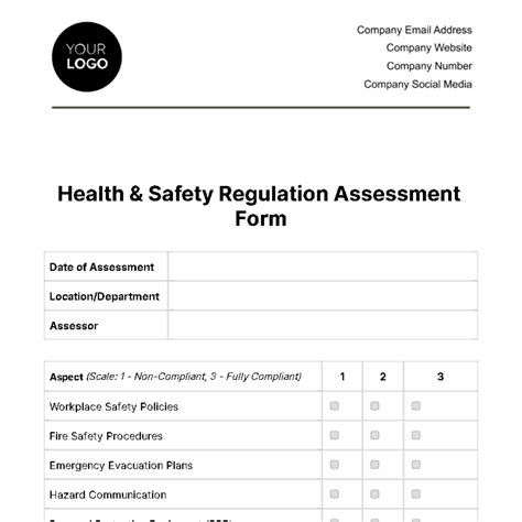 Health And Safety Regulation Assessment Form Template Edit Online