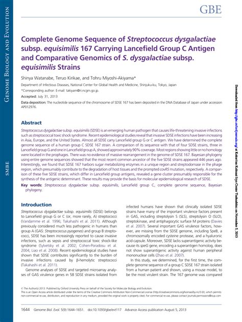 Pdf Complete Genome Sequence Of Streptococcus Dysgalactiae Subsp