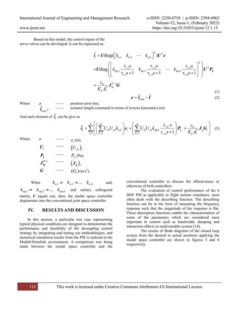 Modal Space Controller For Hydraulically Driven Six Degree Of Freedom Parallel Manipulator Pdf