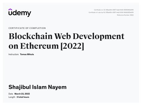 Certificate Of Completion Blockchain Web Development On Ethereum It Was My First Experience