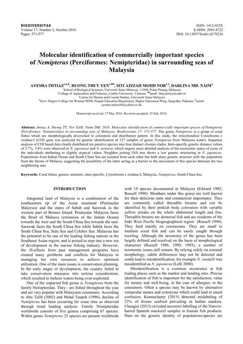 Perciformes Nemipteridae In Surrounding Seas Of Malaysia Docslib