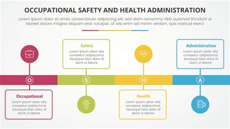 Osha 플랫 스타일 벡터가 포함된 원 및 상자 윤곽선 타임라인 스타일 4포인트 목록을 사용하여 슬라이드 프리젠테이션을 위한