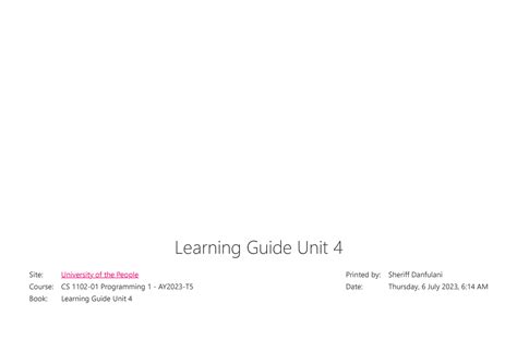 Learning Guide Unit 4 - CS1102 - UoPeople - Studocu