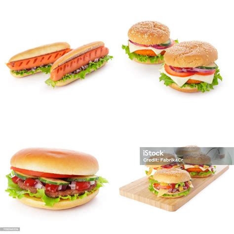 햄버거 샌드위치와 핫도그 흰색 배경에 고립의 정크 패스트 푸드 콜라주 0명에 대한 스톡 사진 및 기타 이미지 0명 가공육 건강에 좋지 않은 음식 Istock