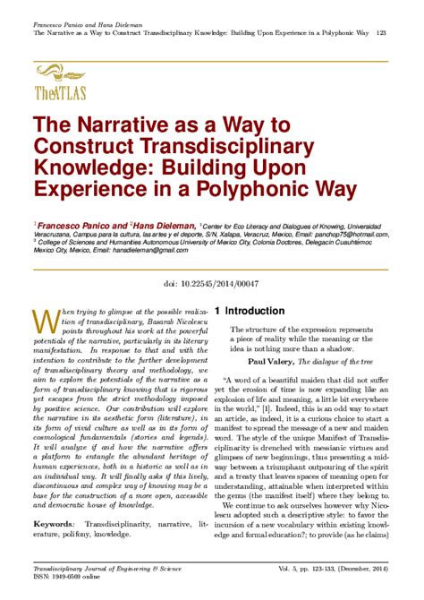 Pdf The Narrative As A Way To Construct Transdisciplinary Knowledge Building Upon Experience