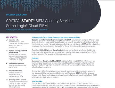 Criticalstart® Siem Security Services Sumo Logic® Cloud Siem Critical Start