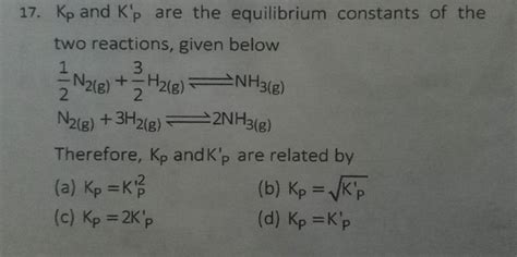kp and kp′ are the equilibrium constants of the two reactions given be