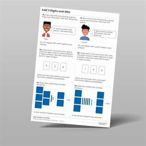 year 3 add 3 digits and 100s reasoning and problem solving resource