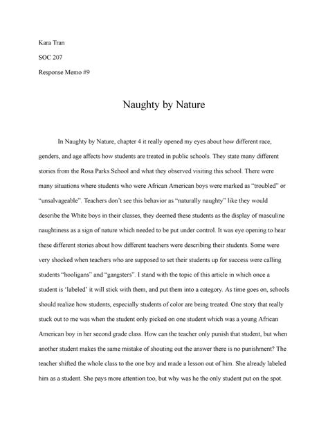 Response Memo 9 Kara Tran Soc 207 Response Memo Naughty By Nature In Naughty By Nature
