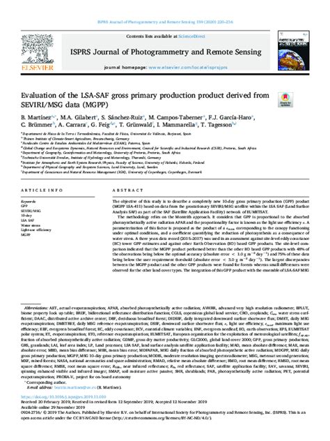 Pdf Evaluation Of The Lsa Saf Gross Primary Production Product Derived From Sevirimsg Data Mgpp