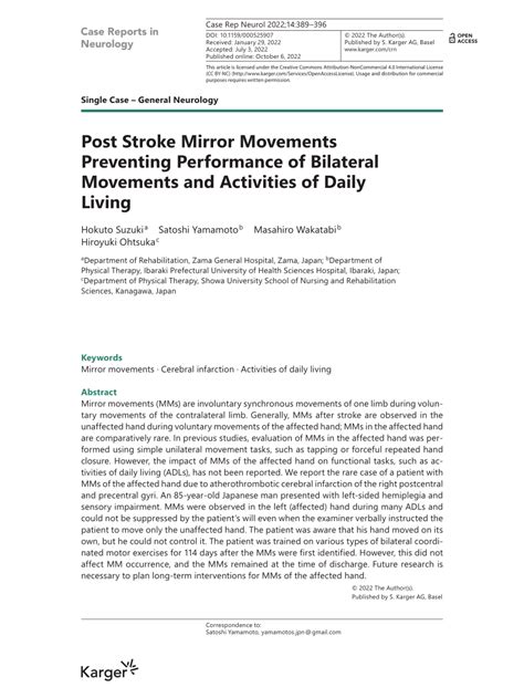 Pdf Post Stroke Mirror Movements Preventing Performance Of Bilateral