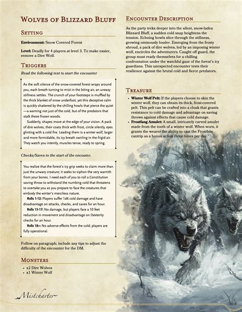 Wolves Of Blizzard Bluff A 5e One Shot Encounter Mistcharter