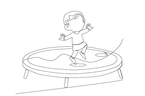 Premium Vector A Boy Jumping In Trampoline Line Art
