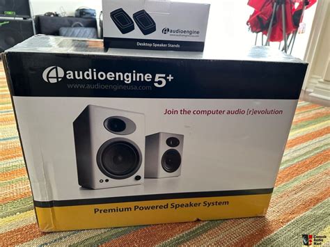 Audioengine A5 Black Speakers And Matching Desktop Stands Photo