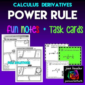 Derivatives Power Rule Task Cards Plus FUN Notes By Joan Kessler