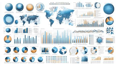 comprehensive global data visualization infographic featuring detailed charts and graphs stock