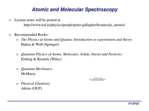 PPT PY P Atomic And Nuclear Physics Part I Atomic And Molecular Spectroscopy PowerPoint