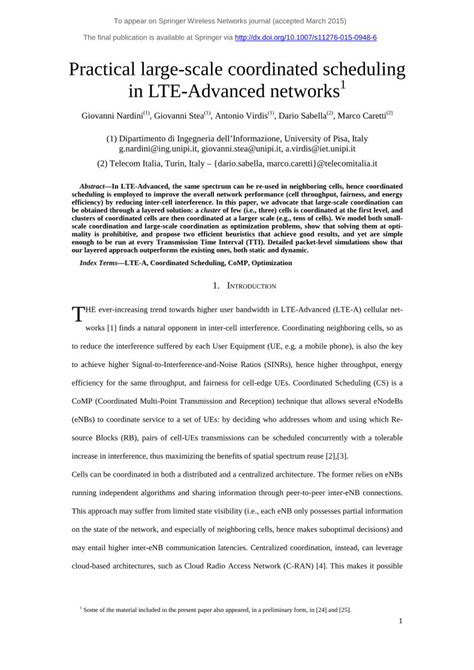 Pdf Practical Large Scale Coordinated Scheduling In Lte