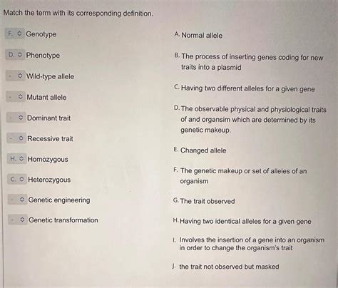 [answered] match the term with its corresponding definition f genotype