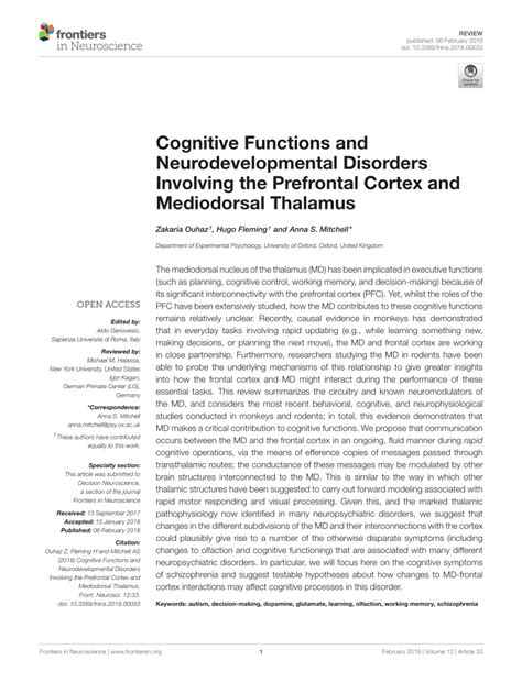 pdf cognitive functions and neurodevelopmental disorders involving