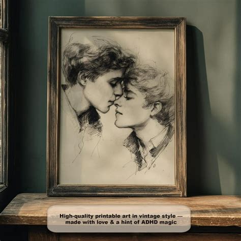 Gay Couple Line Drawing Print Romantic Lgbtq Wall Art Digital Download