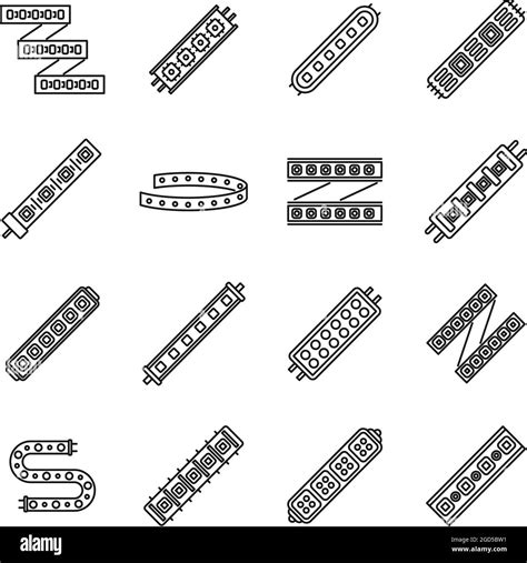 Led Strip Lights Icons Set Outline Vector Module Led Light Bright Stripe Stock Vector Image