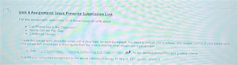 Unit 4 Assignment Issue Prewrite Submission Link For