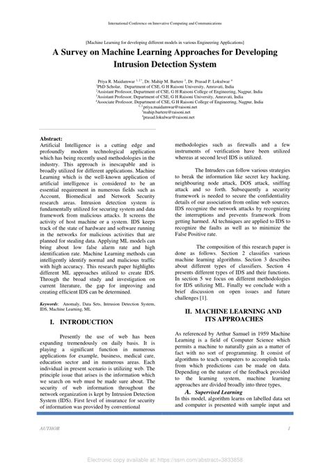 Pdf A Survey On Machine Learning Approaches For Developing Intrusion Detection System
