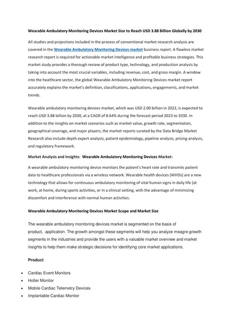 Ppt Wearable Ambulatory Monitoring Devices Market Size To Reach Usd 388 Billion Globally By