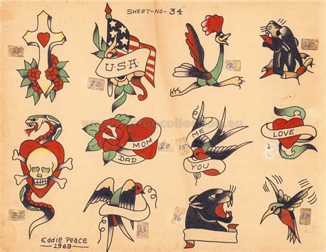 Vintage Tattoo Flash Sheet Eddie Peace 24
