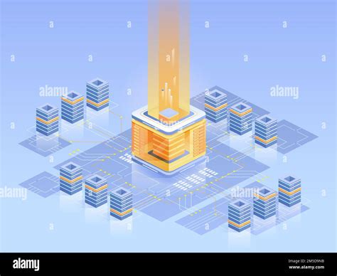 Bitcoin Mining Farm Isometric Illustration Computer Electronics Server Architecture E