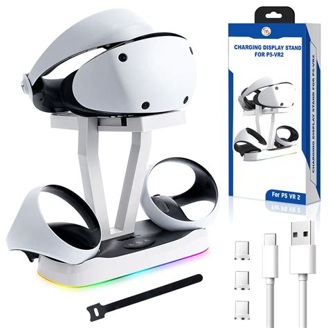 Cestmall Charging Station For Ps5 Vr2 With Rgb Light Dual Fast Charger Dock Display Stand