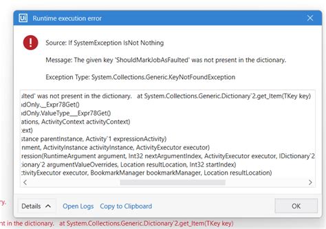 I See The Error The Given Key Shouldmarkjobasfaulted Was Not Present In The Dictionary
