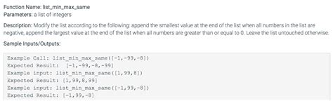 Solved Function Name List Min Max Same Parameters A List Chegg