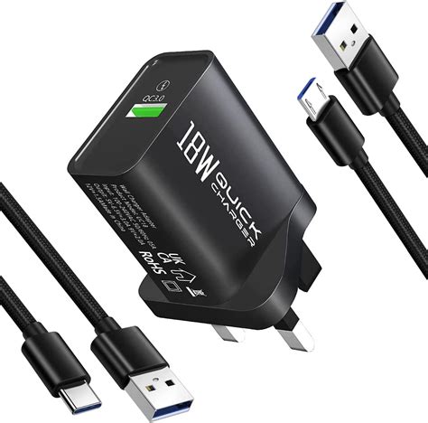 W Uk Charger Plug With Micro Usb Cable And Type C Cable For Kindle Fire Hd Plus