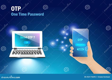 Otp One Time Password Two Factor Authentication Code On Laptop Computer And Smart Phone Hand