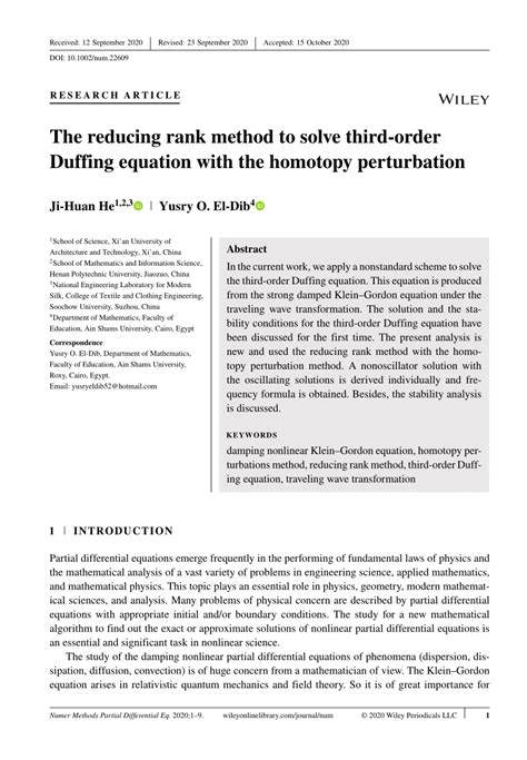 Pdf The Reducing Rank Method To Solve Third Order Duffing Equation