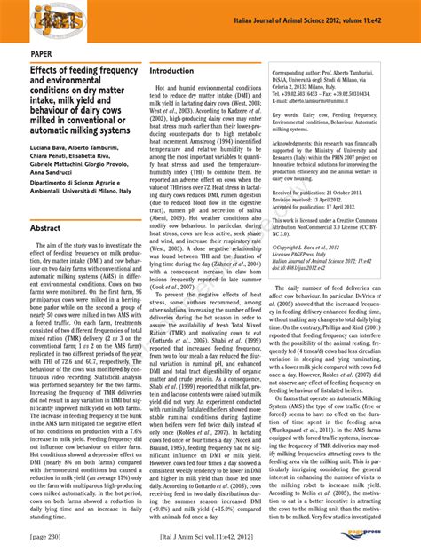 Pdf Effects Of Feeding Frequency And Environmental Conditions On Dry Matter Intake Milk Yield