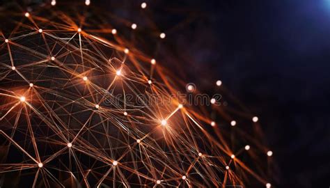 Firefly Abstract Network Of Glowing Copper Lines And Dots Forming Digital Mesh Structure On Dark