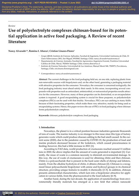 Pdf Use Of Polyelectrolyte Complexes Chitosan Based For Its Potential