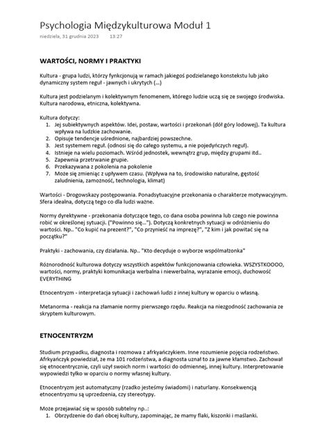 Psychologia Międzykulturowa E Learning Notatki Pdf